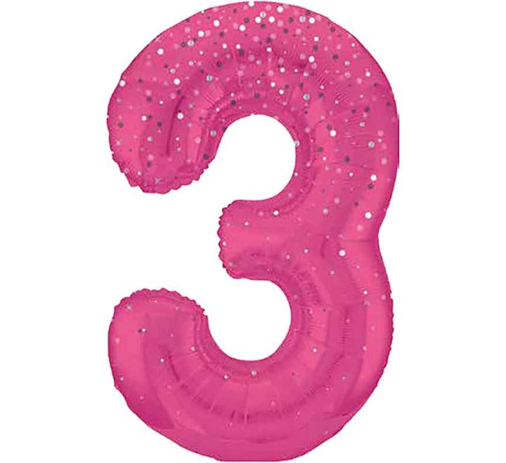 Pink Spots Number 3 Giant Foil Helium Balloon 34" (Optional Helium Inf ...