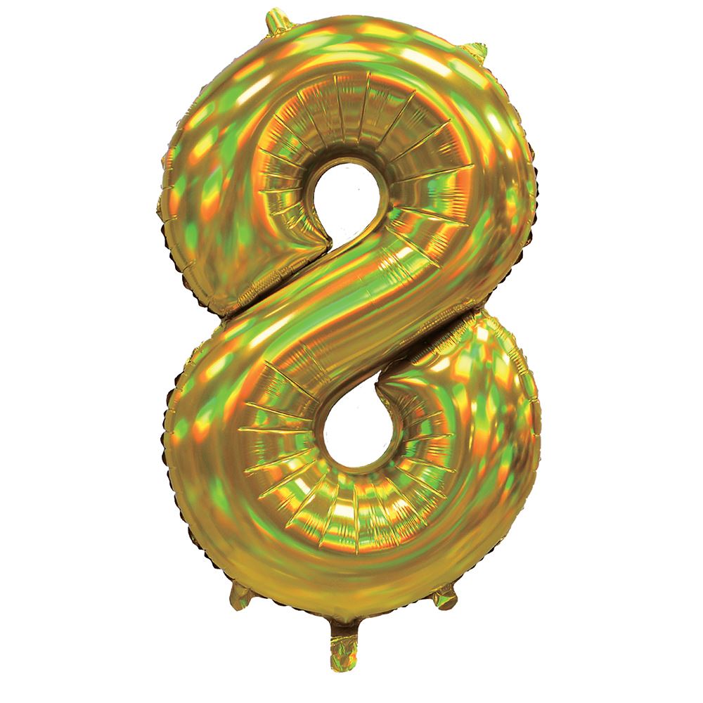 Gold Iridescent Number 8 Giant Foil Balloon 30" (Optional Helium Infla ...