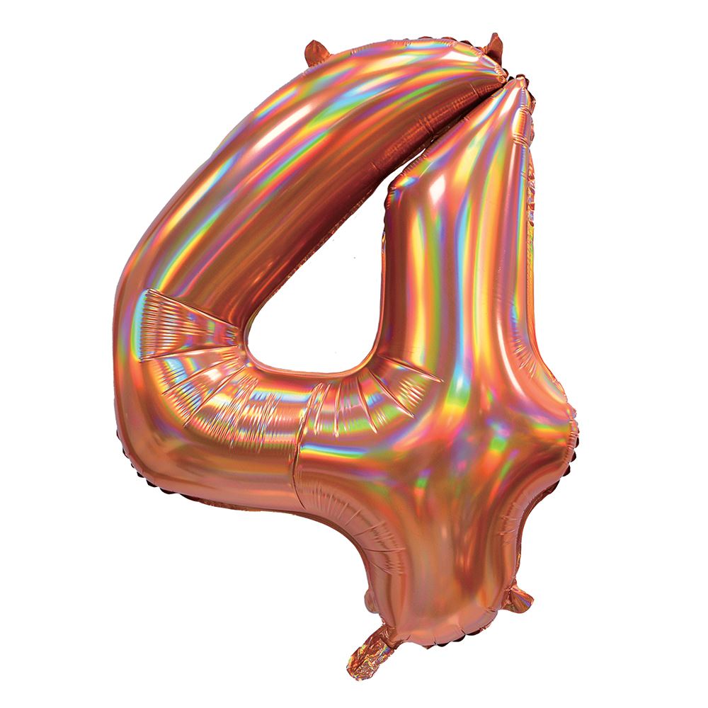 Rose Gold Iridescent Number 4 Giant Foil Balloon 30" (Optional Helium ...