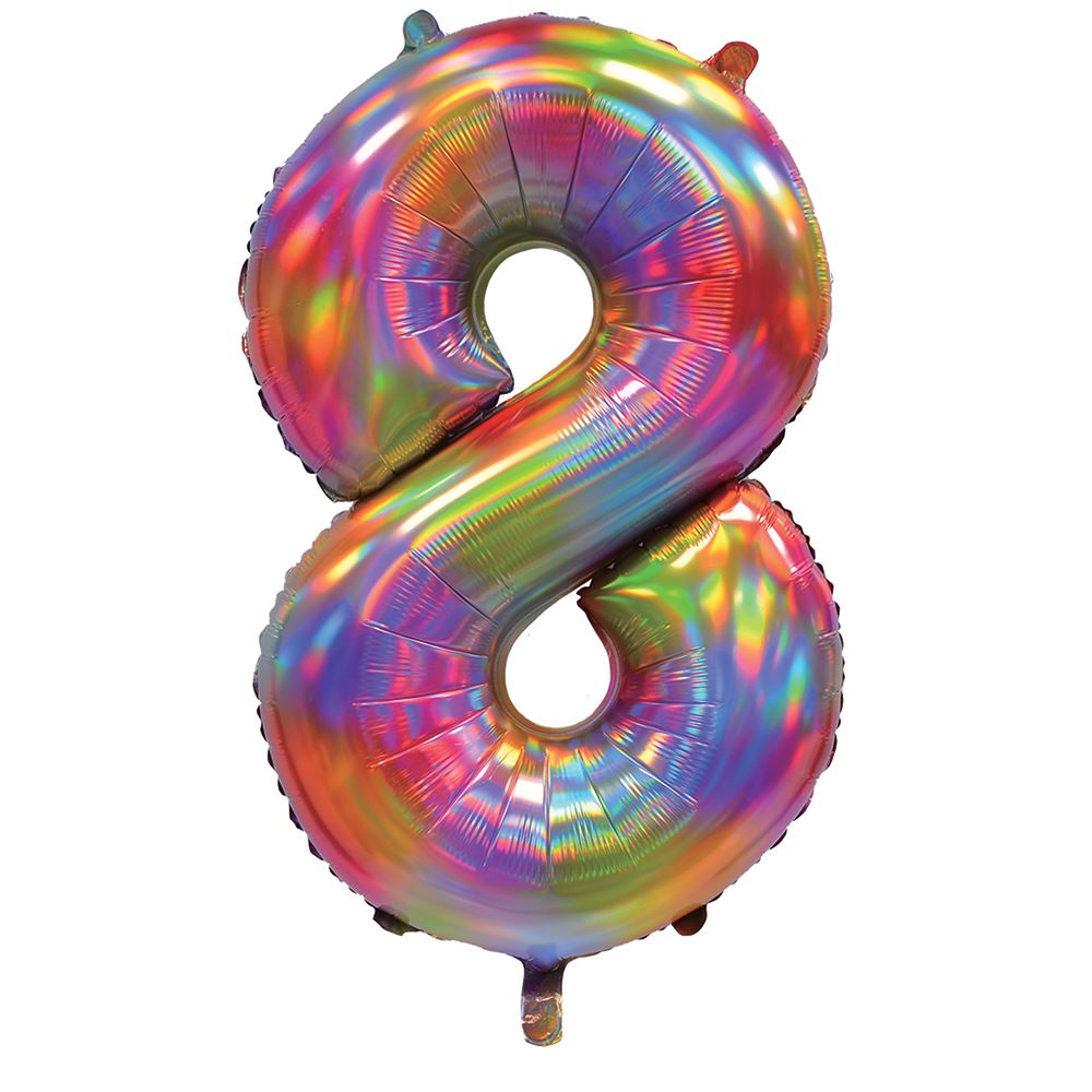 Rainbow Iridescent Number 8 Giant Foil Balloon 30" (Optional Helium In ...
