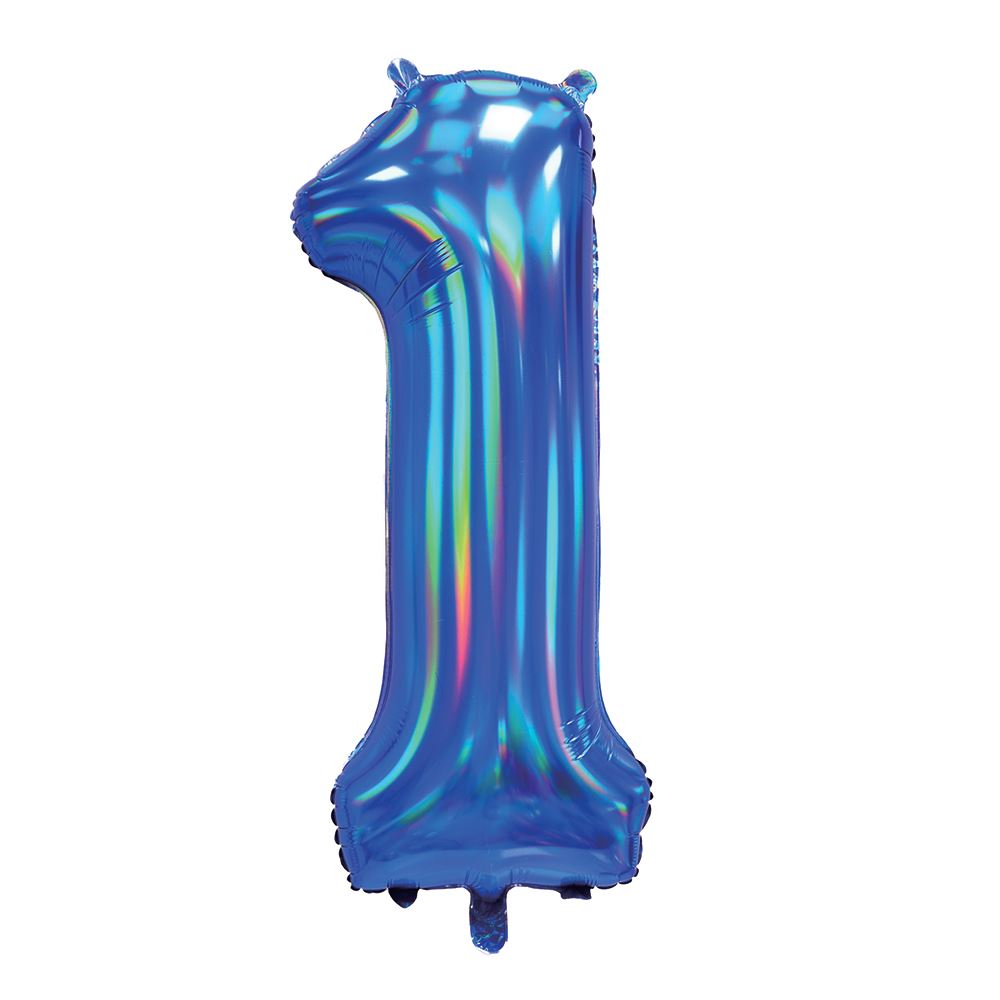 Blue Iridescent Number 1 Giant Foil Balloon 30" (Optional Helium Infla ...
