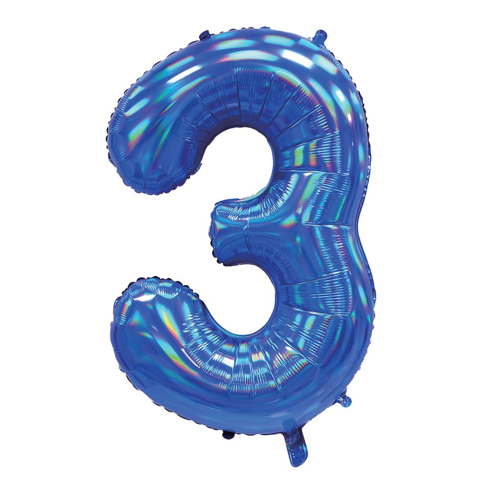 Blue Iridescent Number 3 Giant Foil Balloon 30" (Optional Helium Infla ...