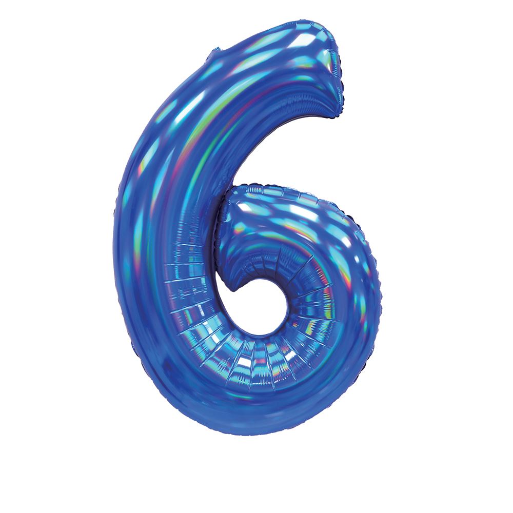 Blue Iridescent Number 6 Giant Foil Balloon 30" (Optional Helium Infla ...