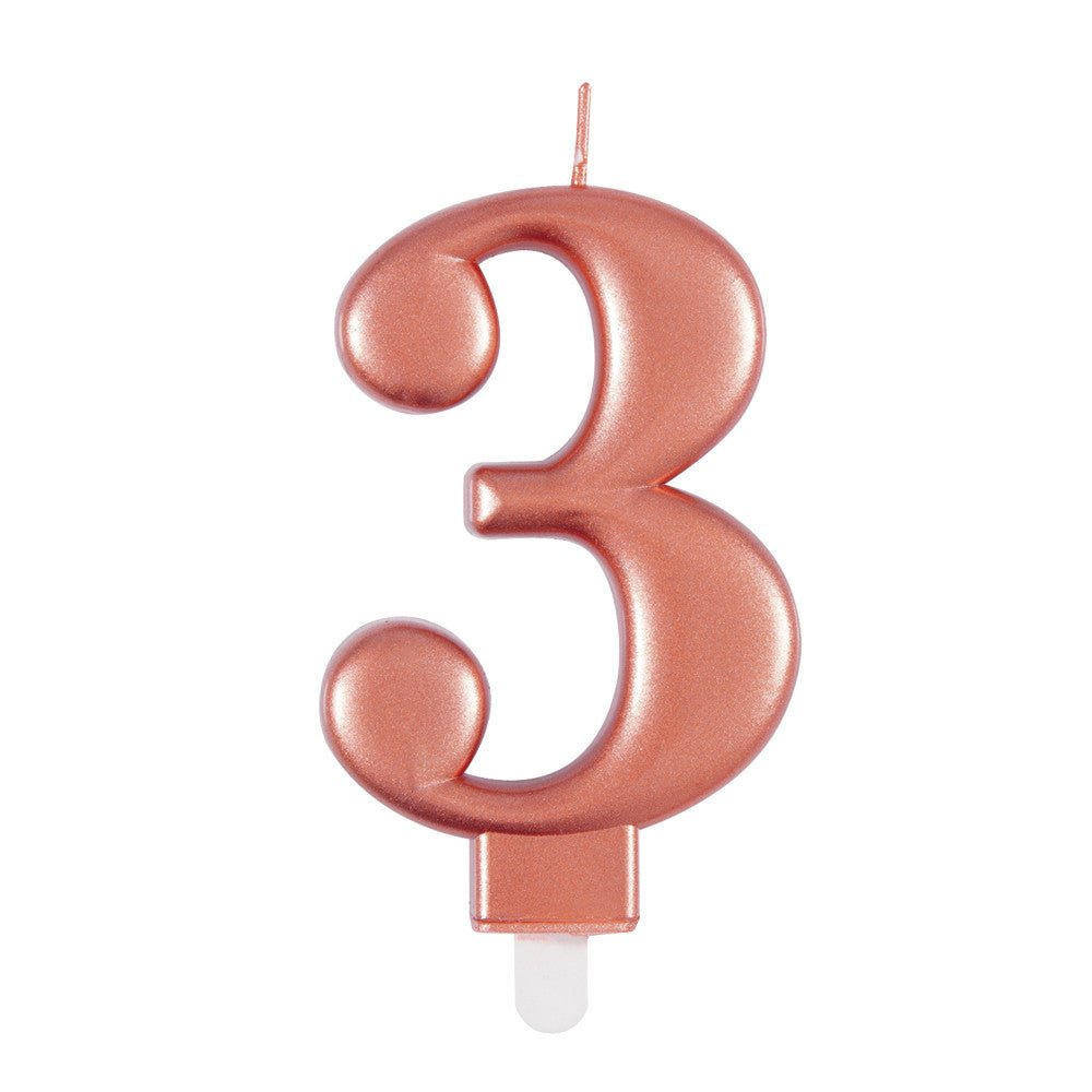 Metallic ROSE Gold Number 3 Birthday Candle — Sweets 'n' Things